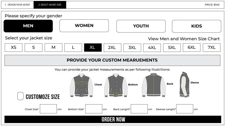 Varsity Jacket Size Chart - Design Varsity Jackets