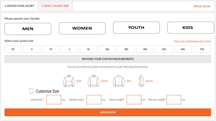 Varsity Jacket Size Chart - Design Varsity Jackets
