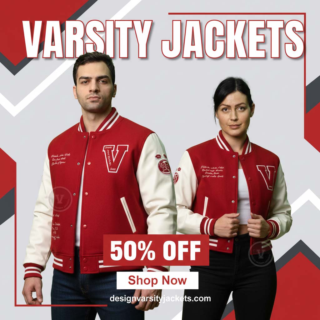 Top Quality Red and White Custom Letterman Jackets 50% off Sale