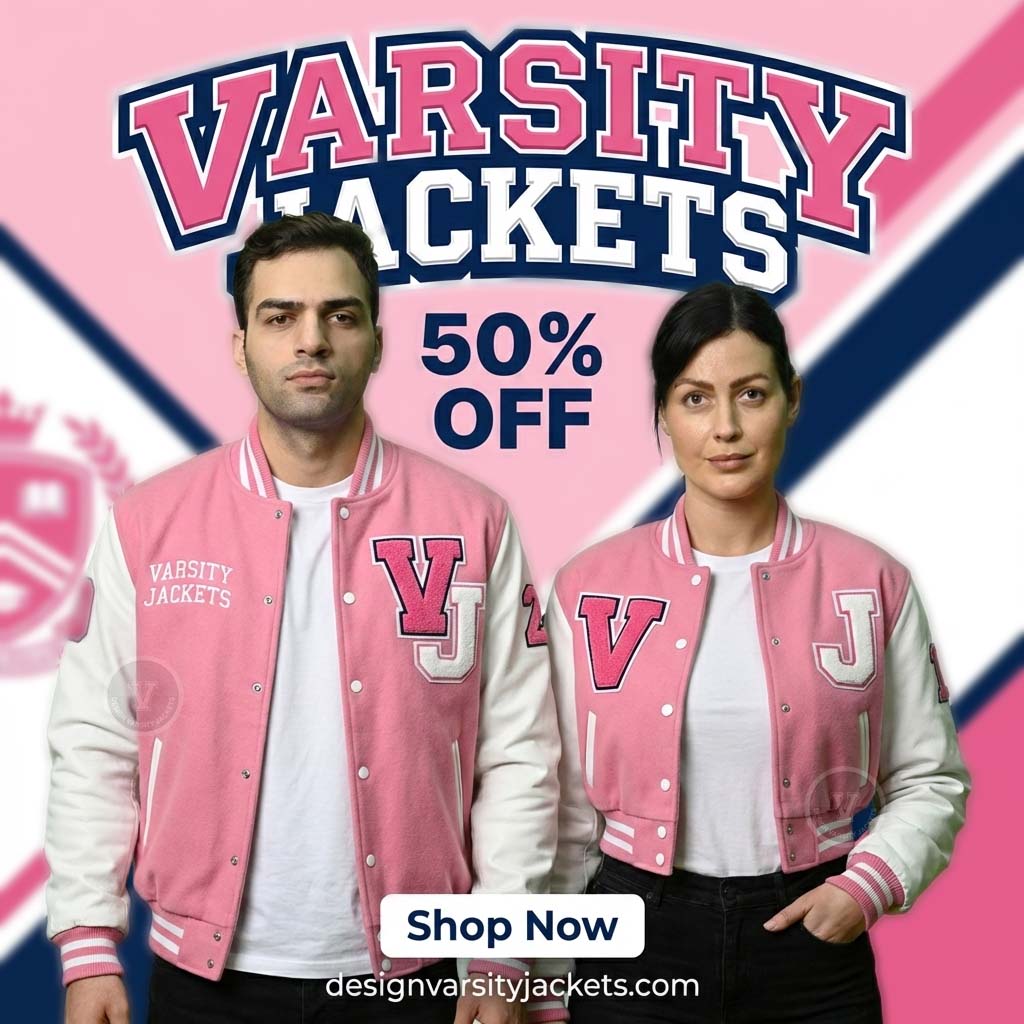 Top Trendy Pink Letterman Jackets for Womens | 50% Off Offer